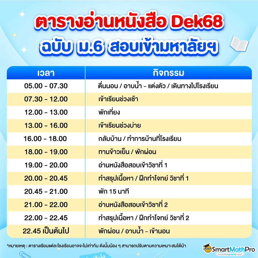 แจกฟรี ตารางอ่านหนังสือ Dek68 ครบทุกเดือน สำหรับเตรียมสอบ TCAS68